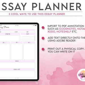 Simple Essay Planner Printable 8pg BUNDLE | 160 Free PNG Sticky Notes ...