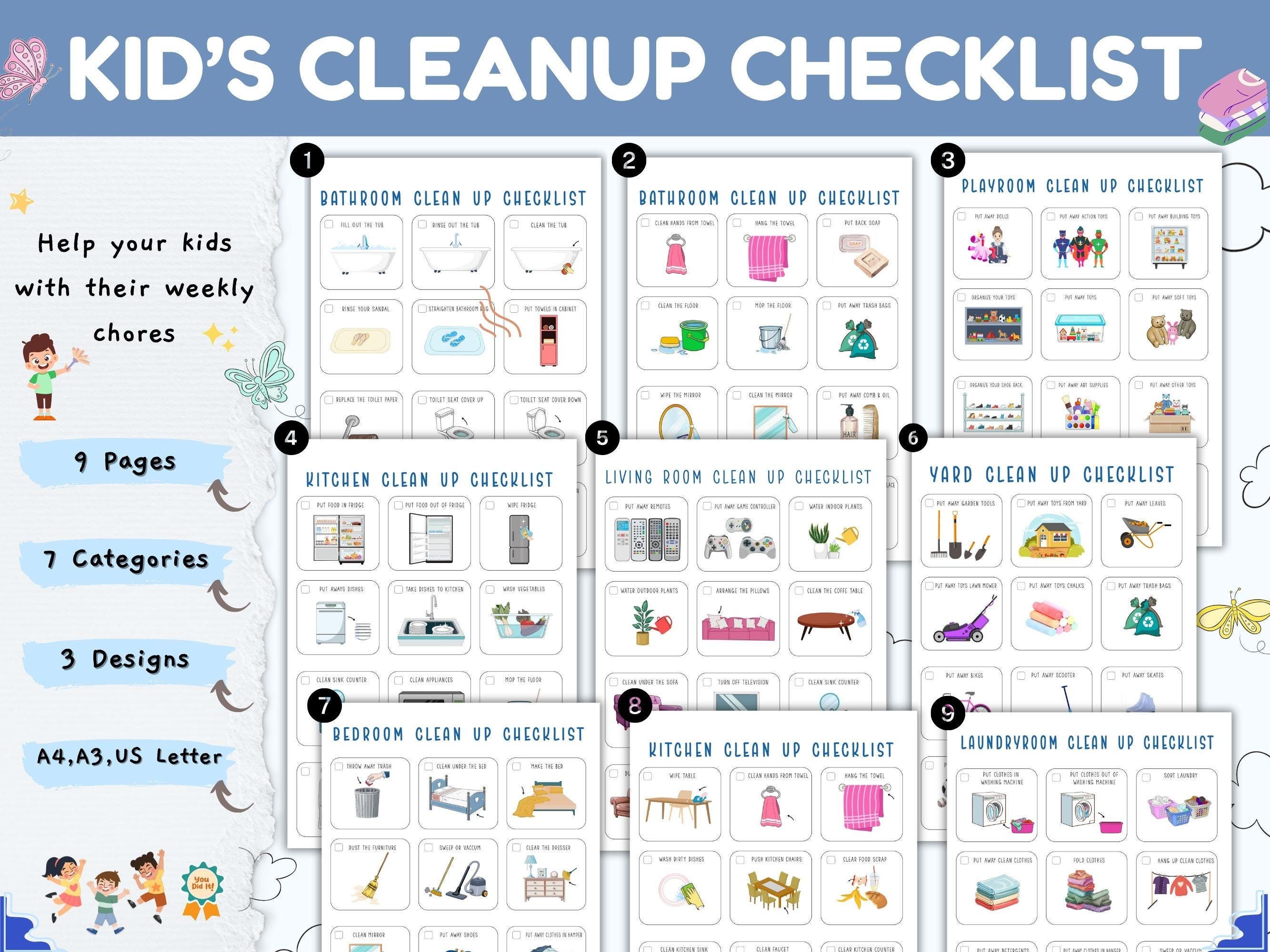 Kids Cleaning Checklist With Pictures, Kids Tidying Checklists, Kids ...