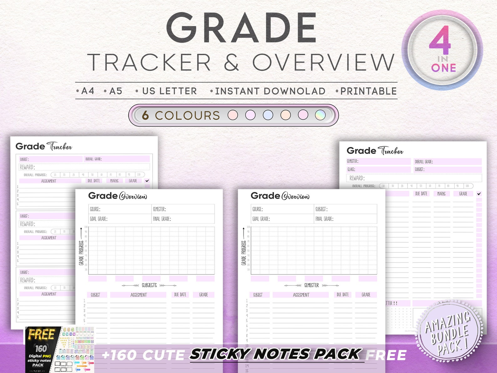 Minimalistic Grade Tracker Printable | Teacher Gradesheet Overview ...