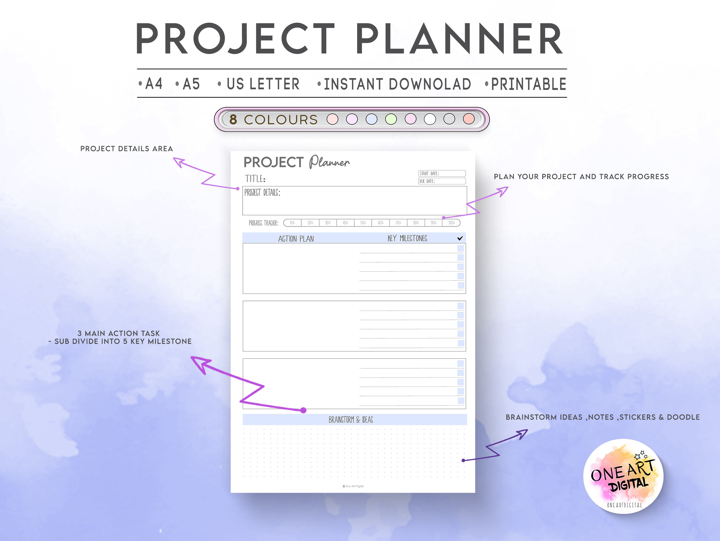 Simple Project Planner PDF Printable | Productivity Planner, Task ...