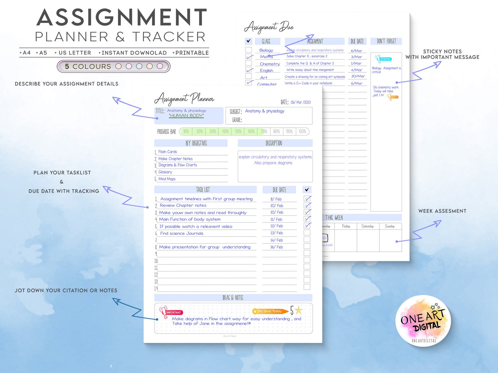 Assignment Tracker Editable & Printable PDF | Assignment Planner ...
