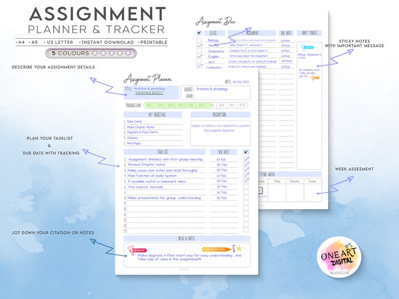 Assignment Tracker Editable & Printable PDF | Assignment Planner ...