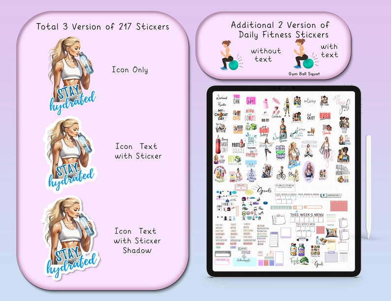 Ultimate Digital Health and Fitness Stickers , Digital Planner Stickers ...