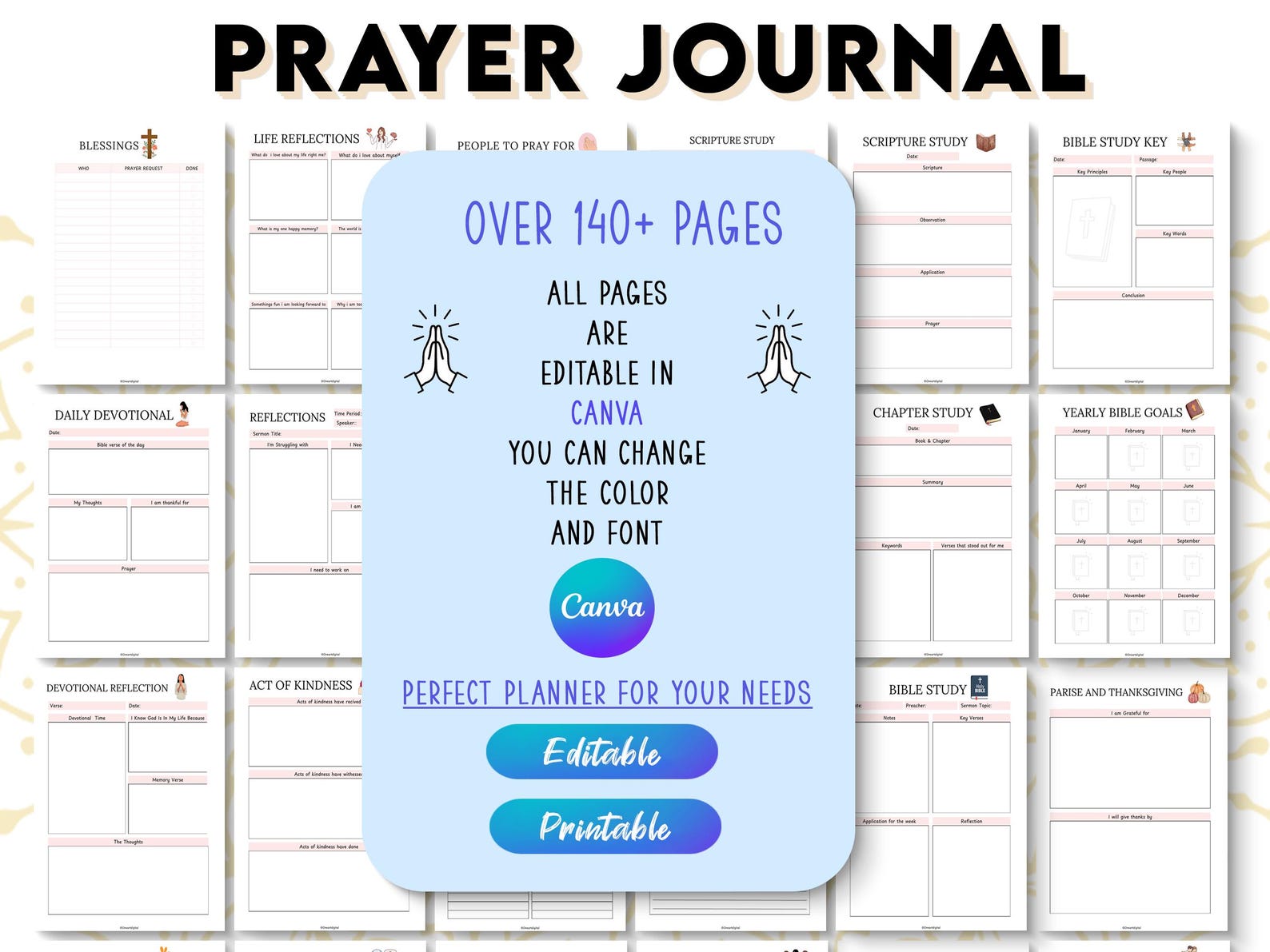 Prayer Journal Printable | Bible Study Guide | Gratitude Journal ...