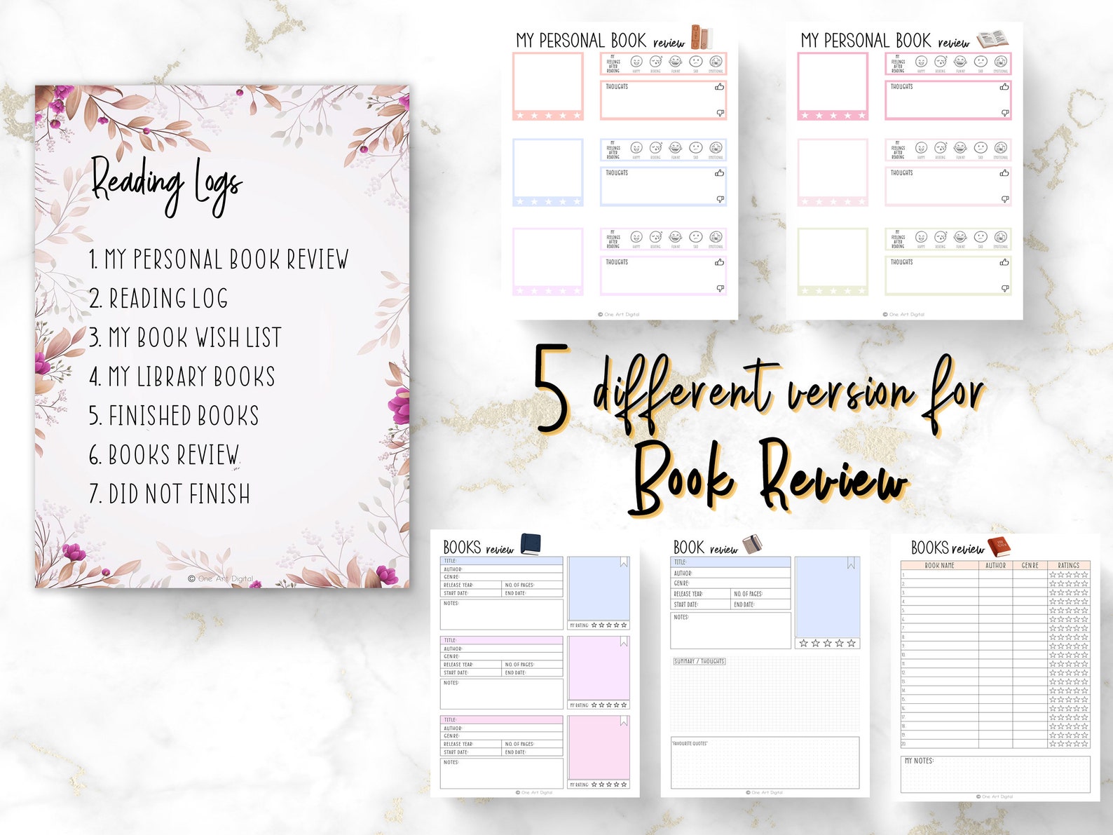 Reading Journal Printable Bundle , Book Reading Planner, Monthly ...