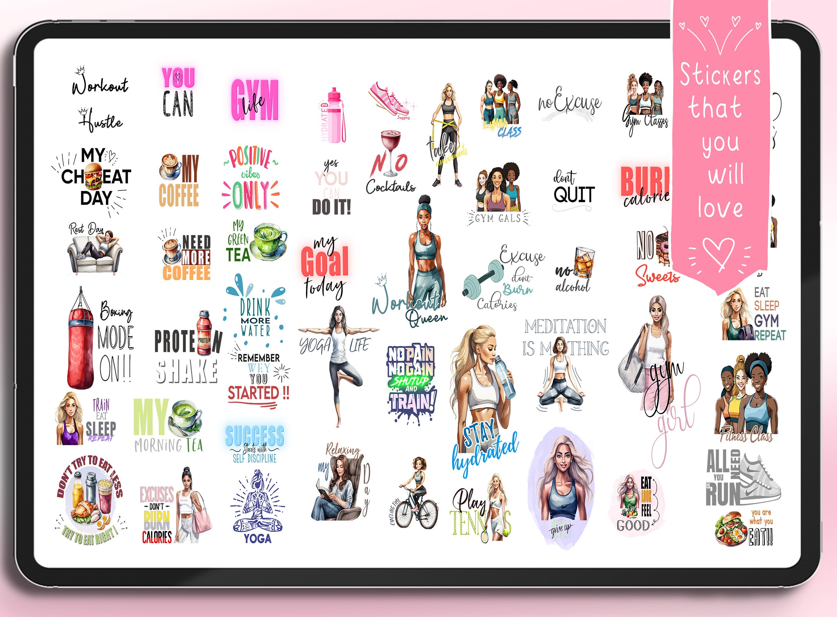 Ultimate Digital Health and Fitness Stickers , Digital Planner Stickers ...