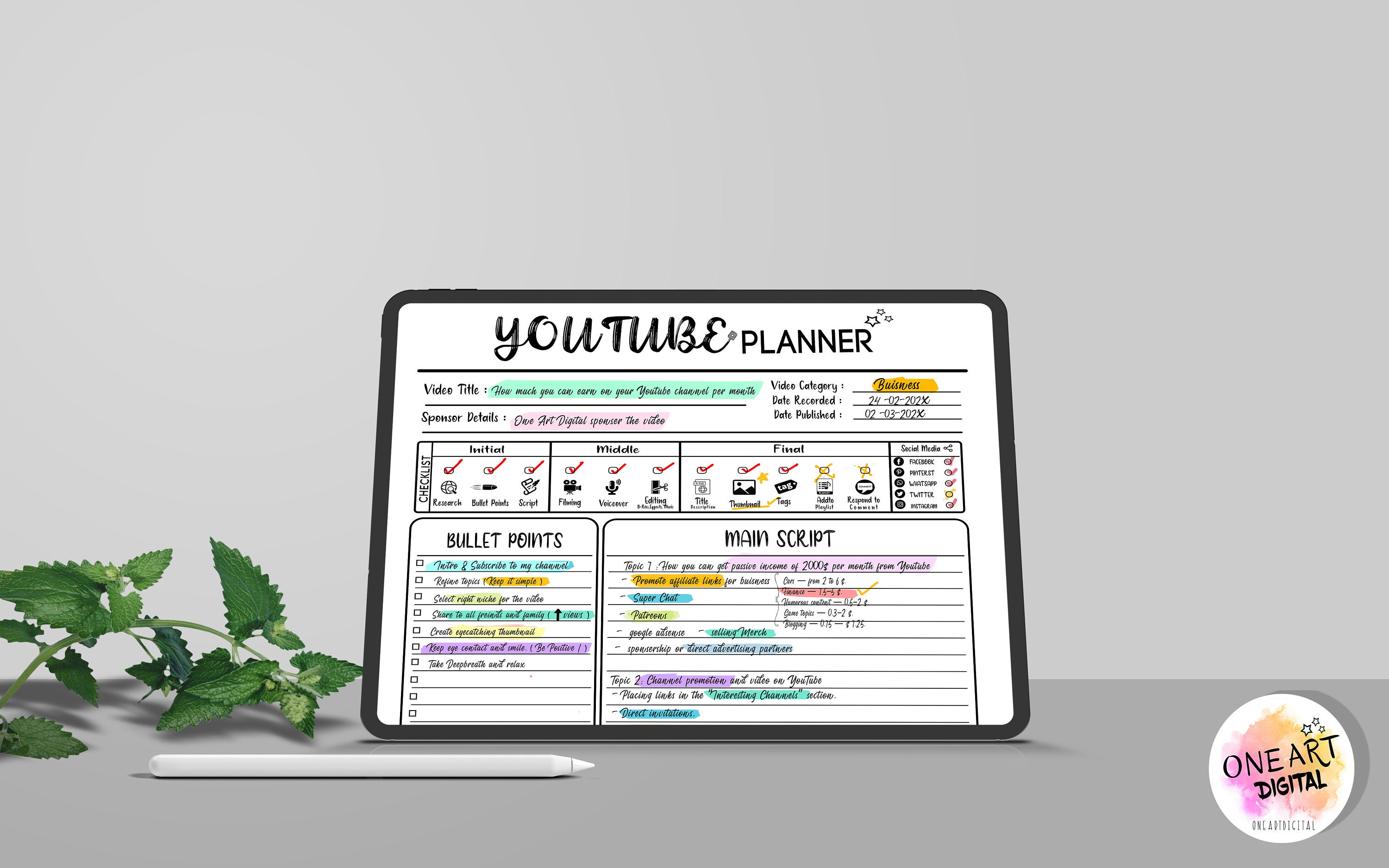 Editable Ultimate Digital Youtube Planner 2024-25 | iPad Planner ...