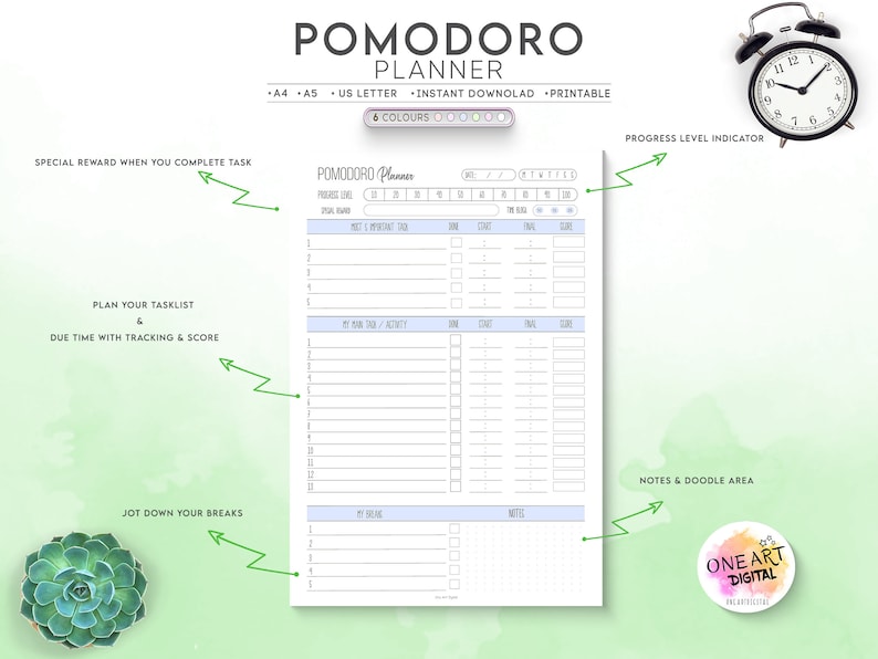 POMODORO Planner Printable 2023, Productivity Planner Pages, Student ...