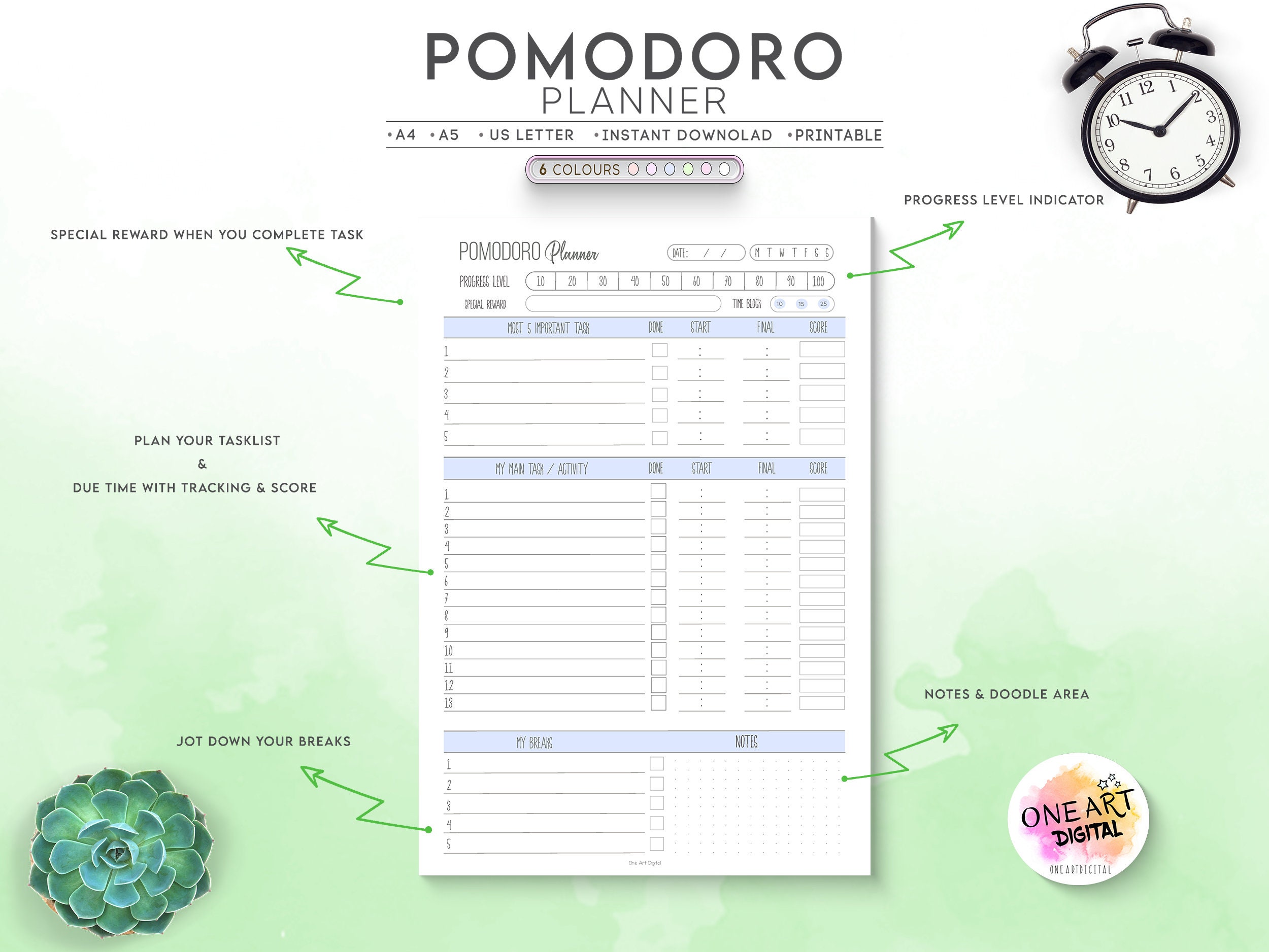 POMODORO Planner Printable 2023, Productivity Planner Pages, Student ...