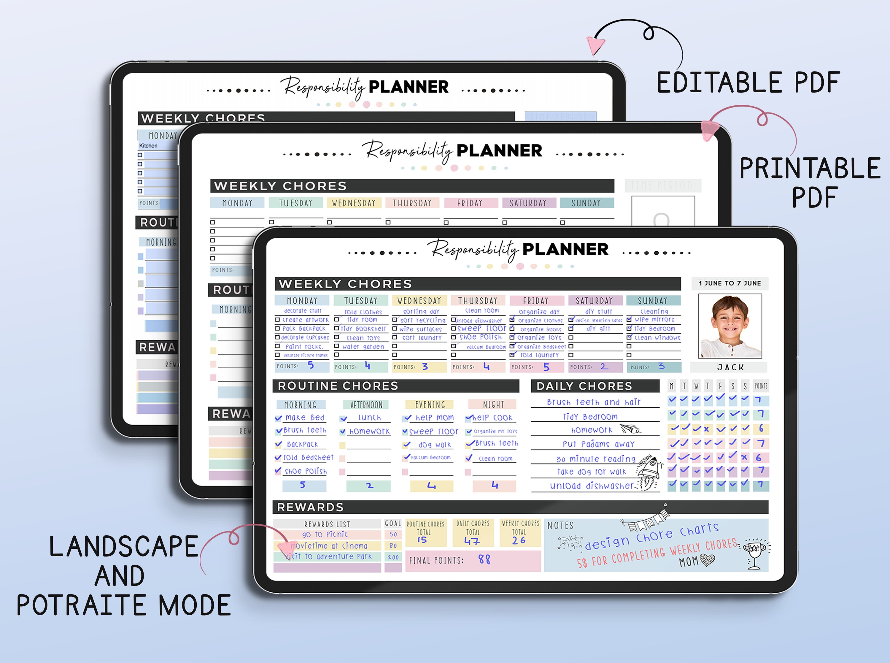 Kids Daily Responsibilities Chart, Printable Daily Routine, Chore Chart ...