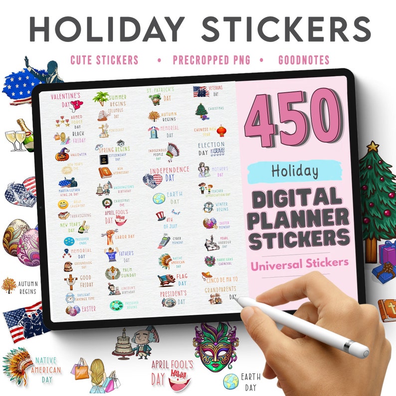 450 USA Holiday Celebration Stickers - Holiday Sticker Pack,digital ...