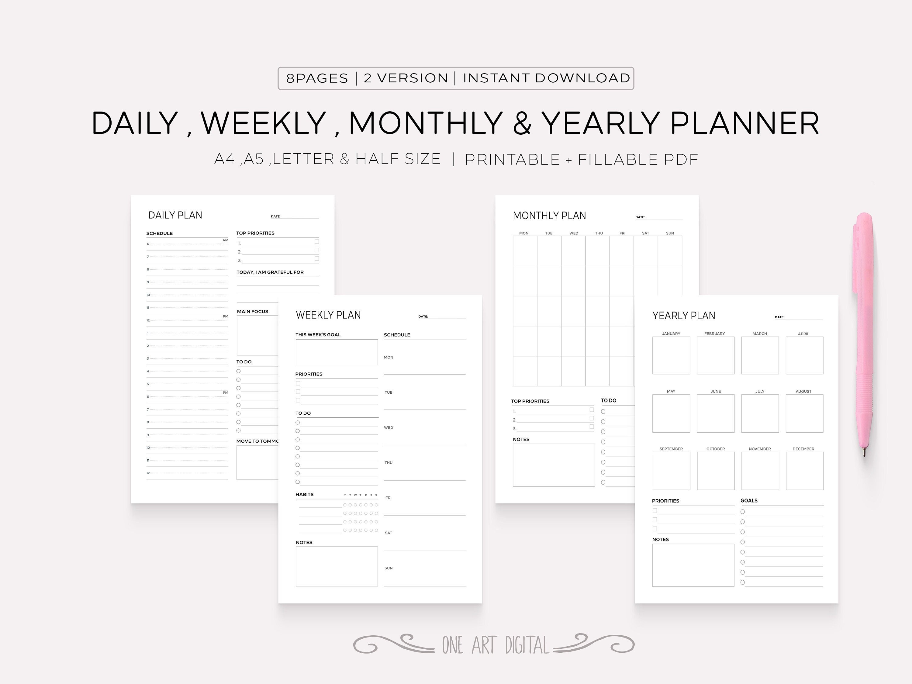 Daily Weekly Monthly Yearly Planner 2024 Daily Planner Tracker Weekly Planner Monthly Planner