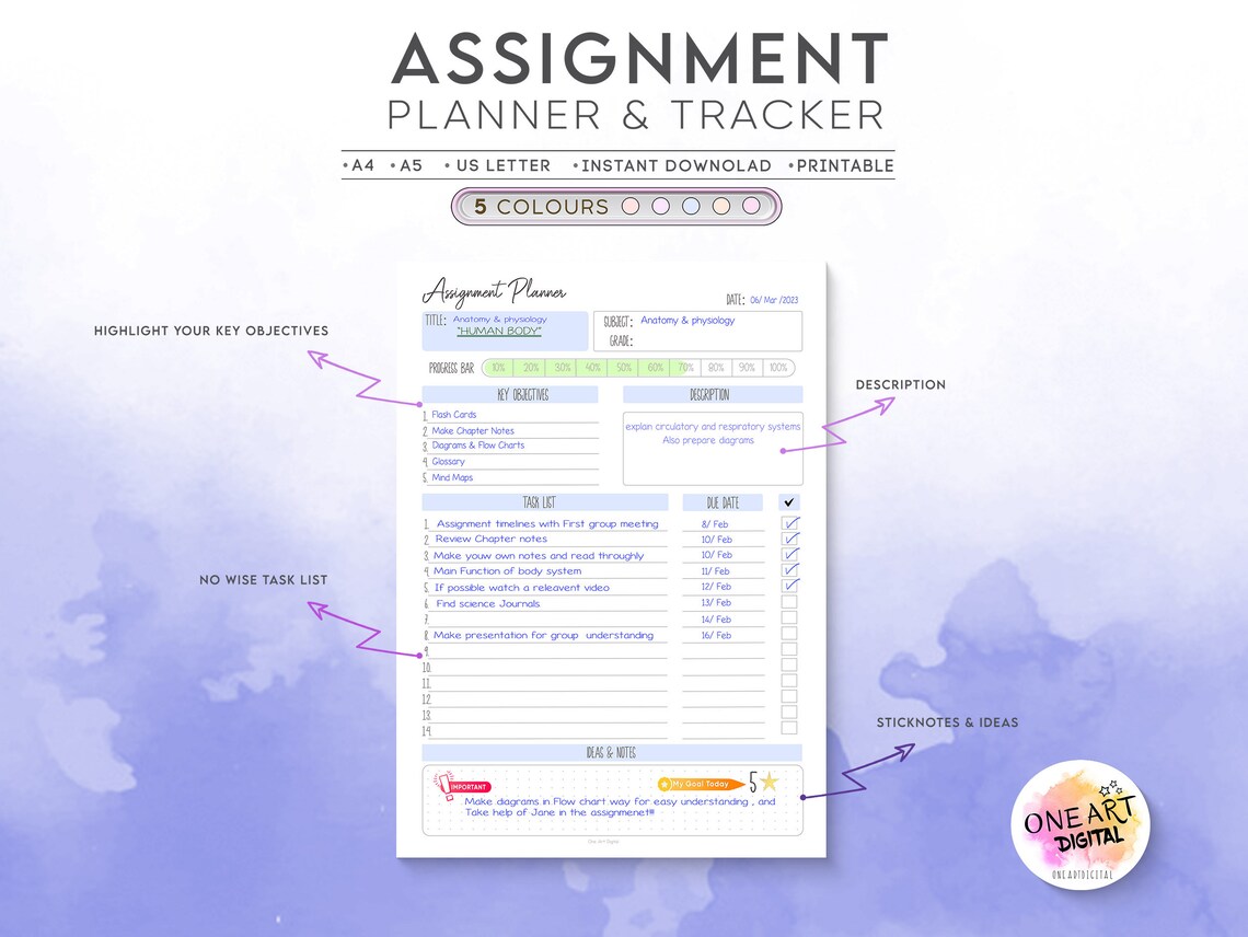 Assignment Tracker Editable & Printable PDF | Assignment Planner ...