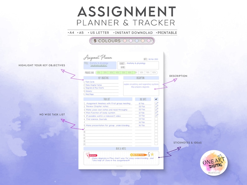 Assignment Tracker Editable & Printable PDF | Assignment Planner ...