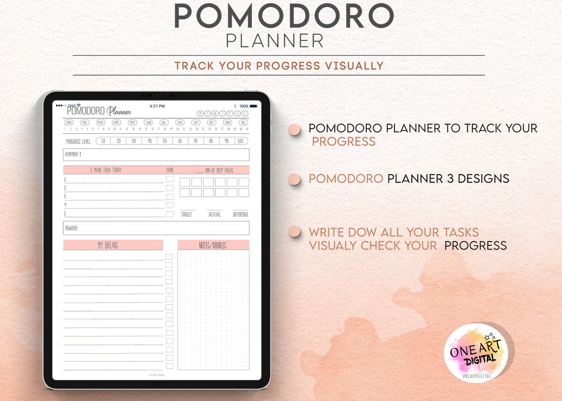 POMODORO Planner Printable 2023, Productivity Planner Pages, Student ...