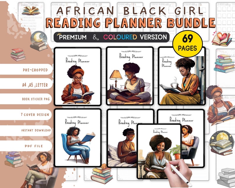 Black Girl Reading Journal Printable Bundle , Book Reading Planner ...