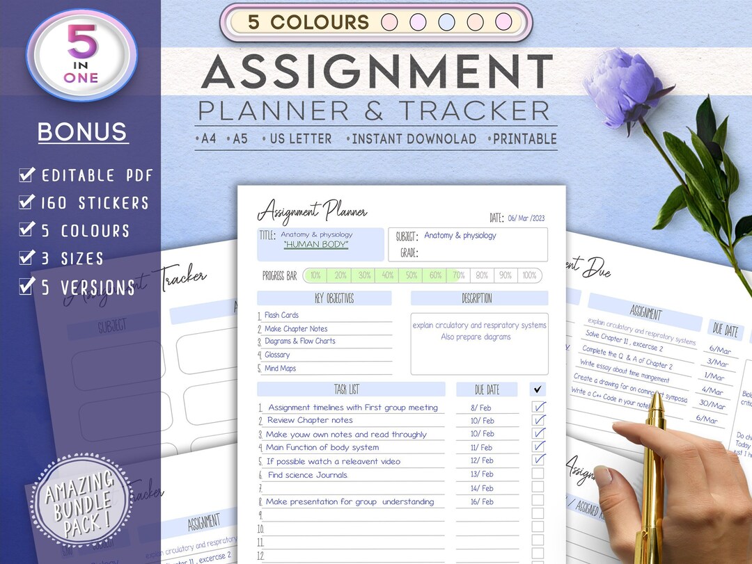 Assignment Tracker Editable & Printable PDF | Assignment Planner ...