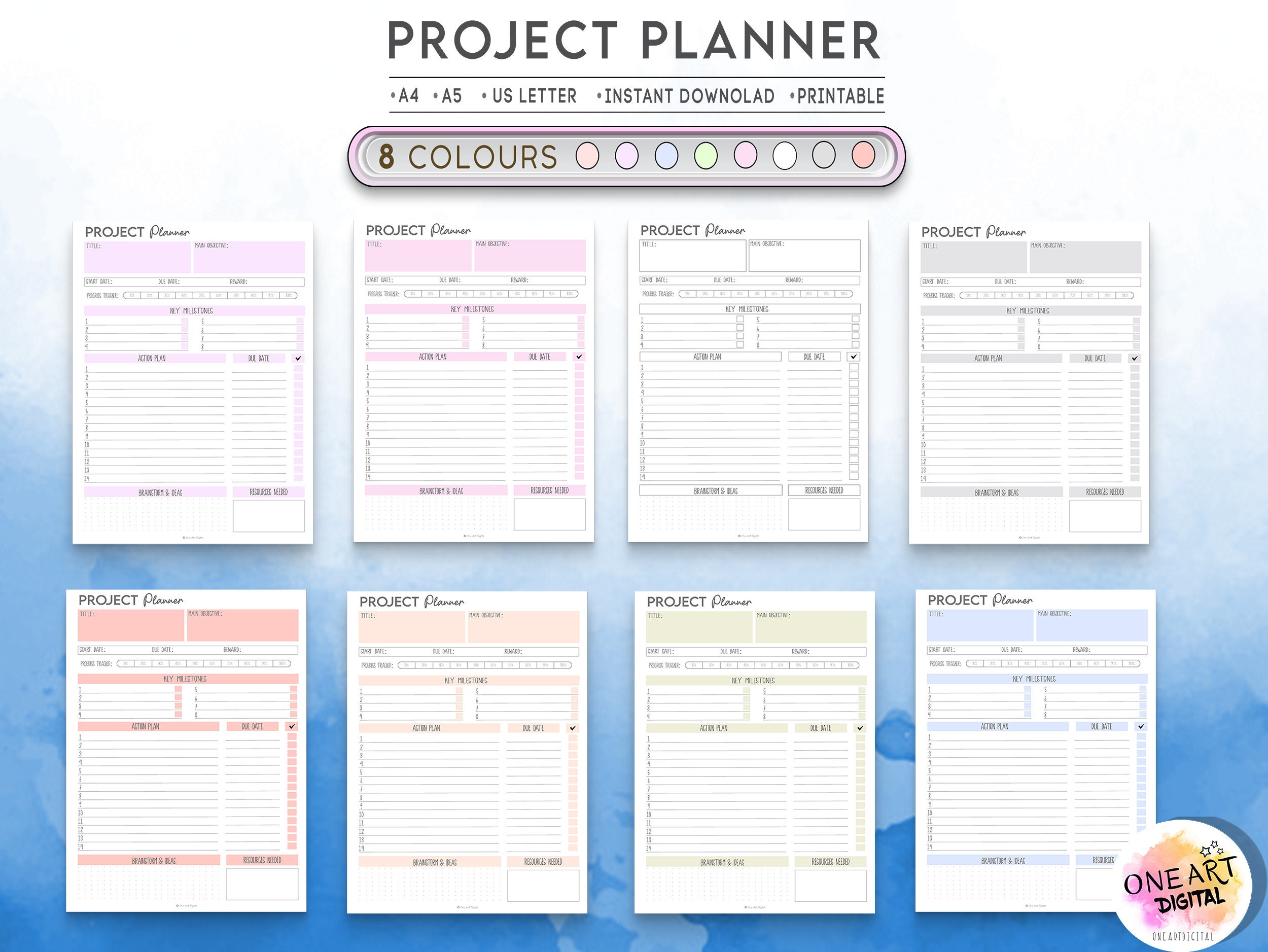 Simple Project Planner PDF Printable | Productivity Planner, Task ...
