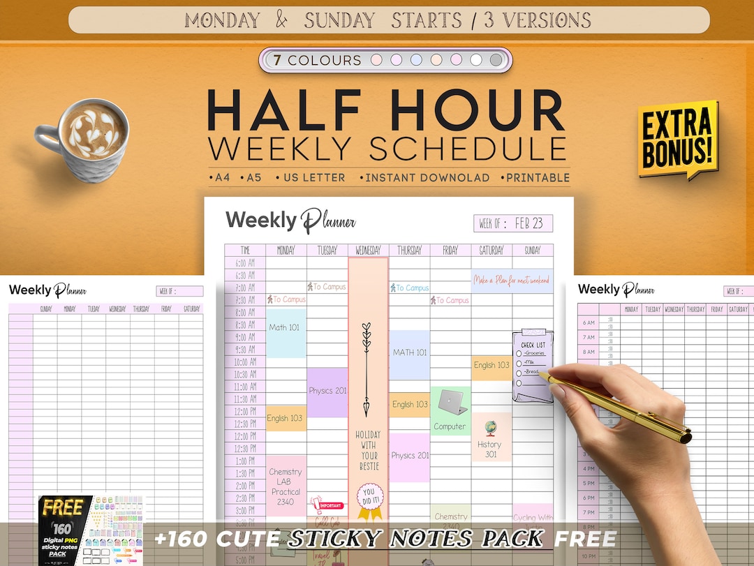 Simple Half Hour Weekly Schedule 2026 , Weekly Planner Printable ...