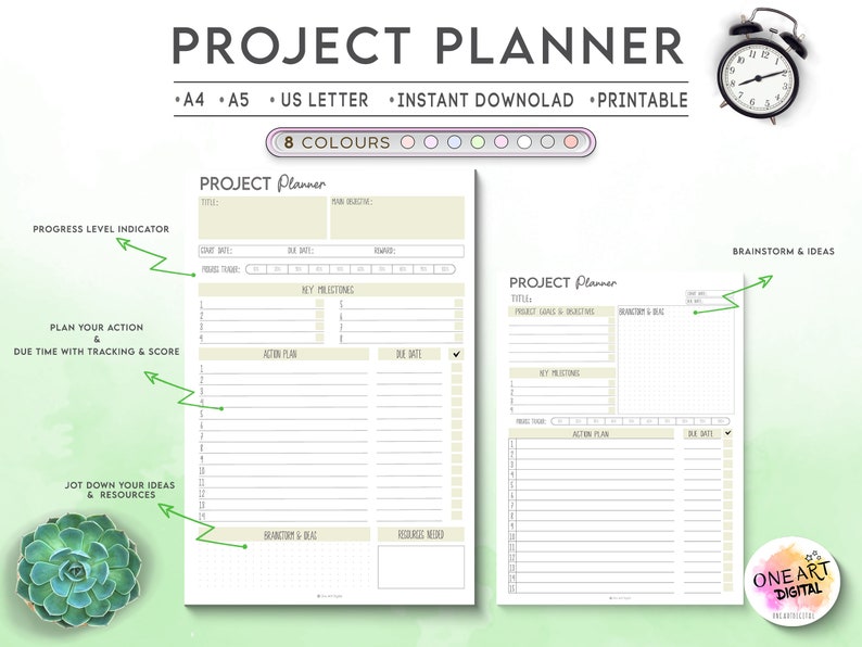 Simple Project Planner PDF Printable | Productivity Planner, Task ...