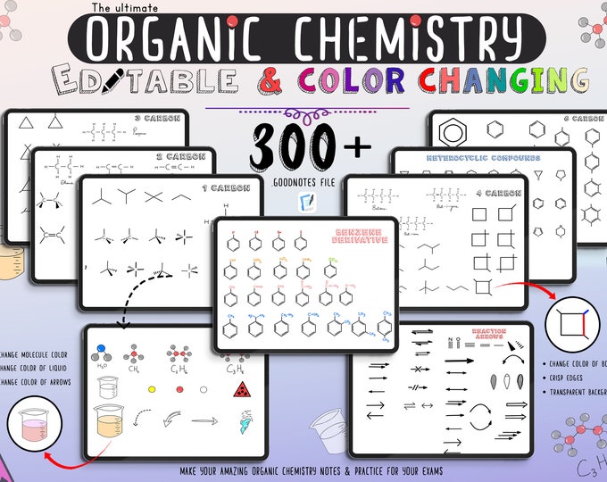 300 Editable Color-changing Organic Chemistry Elements & Stickers for ...
