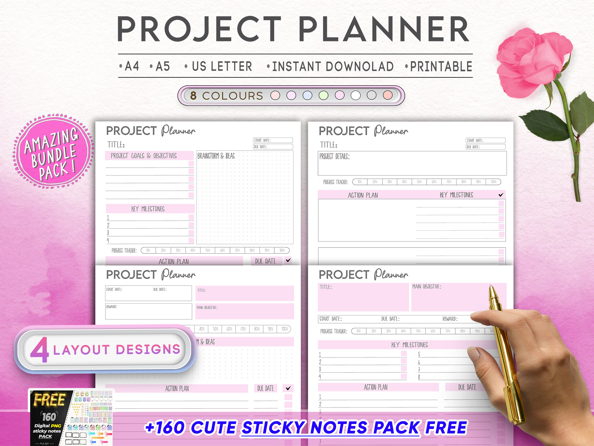 Simple Project Planner PDF Printable | Productivity Planner, Task ...