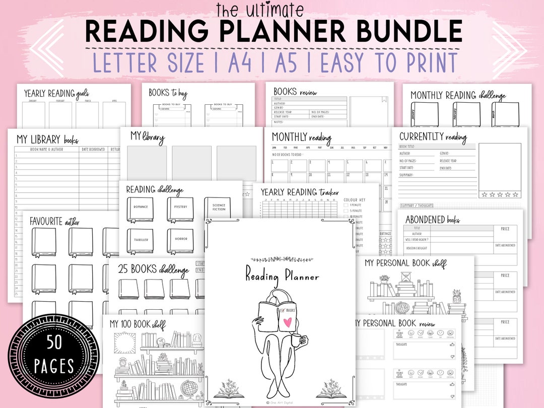 Bookshelf Reading Planner Bundle Printable 2025 | Reading Tracker ...