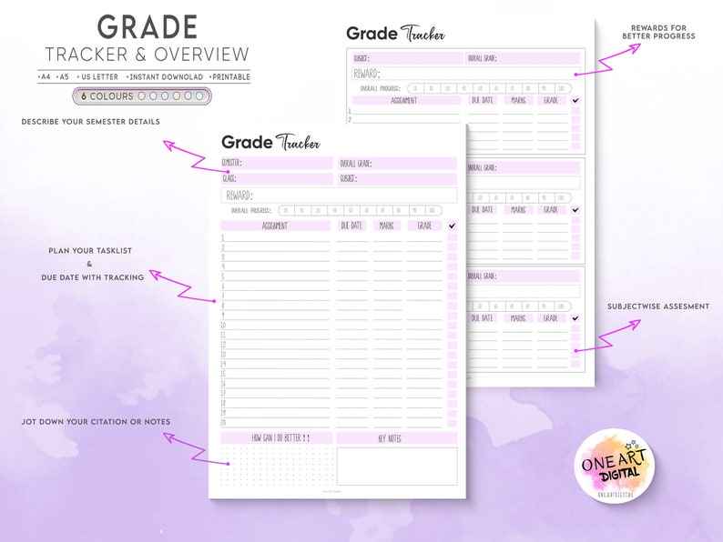 Minimalistic Grade Tracker Printable | Teacher Gradesheet Overview ...