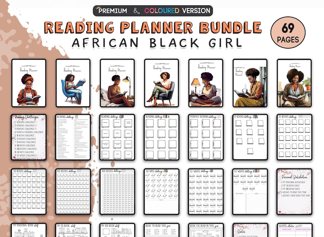 Black Girl Reading Journal Printable Bundle , Book Reading Planner ...