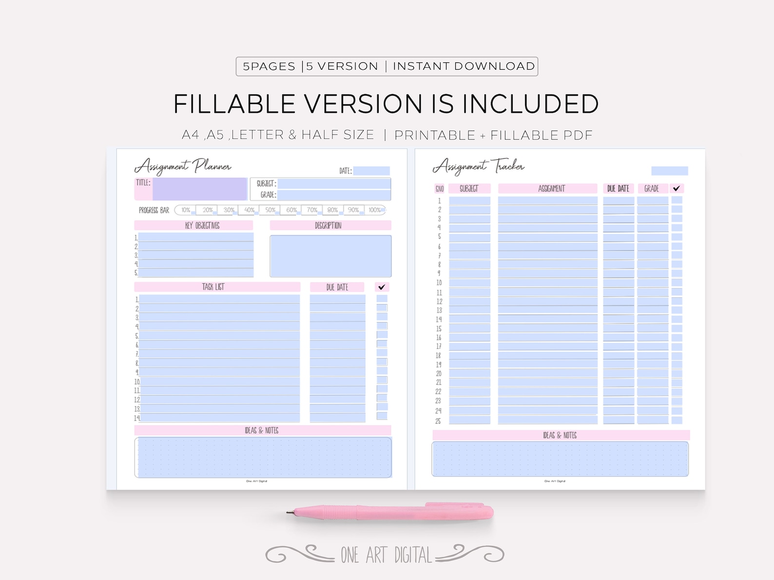 Assignment Tracker Editable & Printable PDF | Assignment Planner ...
