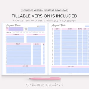 Assignment Tracker Editable & Printable PDF | Assignment Planner ...