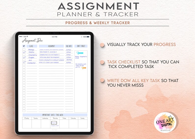 Assignment Tracker Editable & Printable PDF | Assignment Planner ...