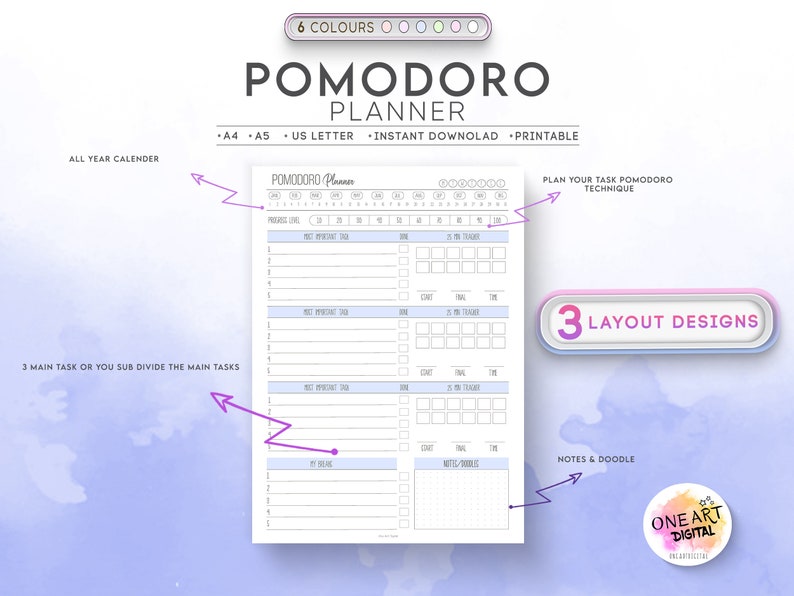 POMODORO Planner Printable 2023, Productivity Planner Pages, Student ...