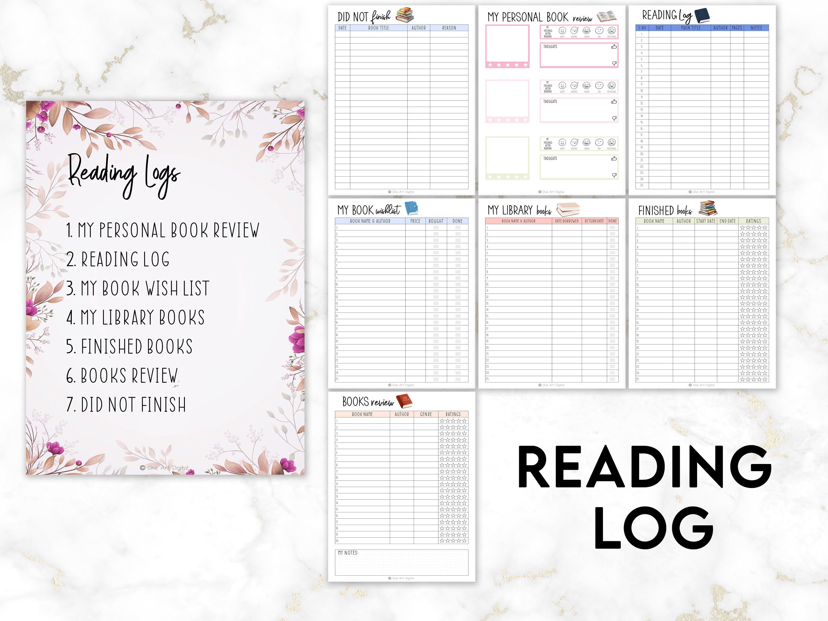 Reading Journal Printable Bundle , Book Reading Planner, Monthly ...