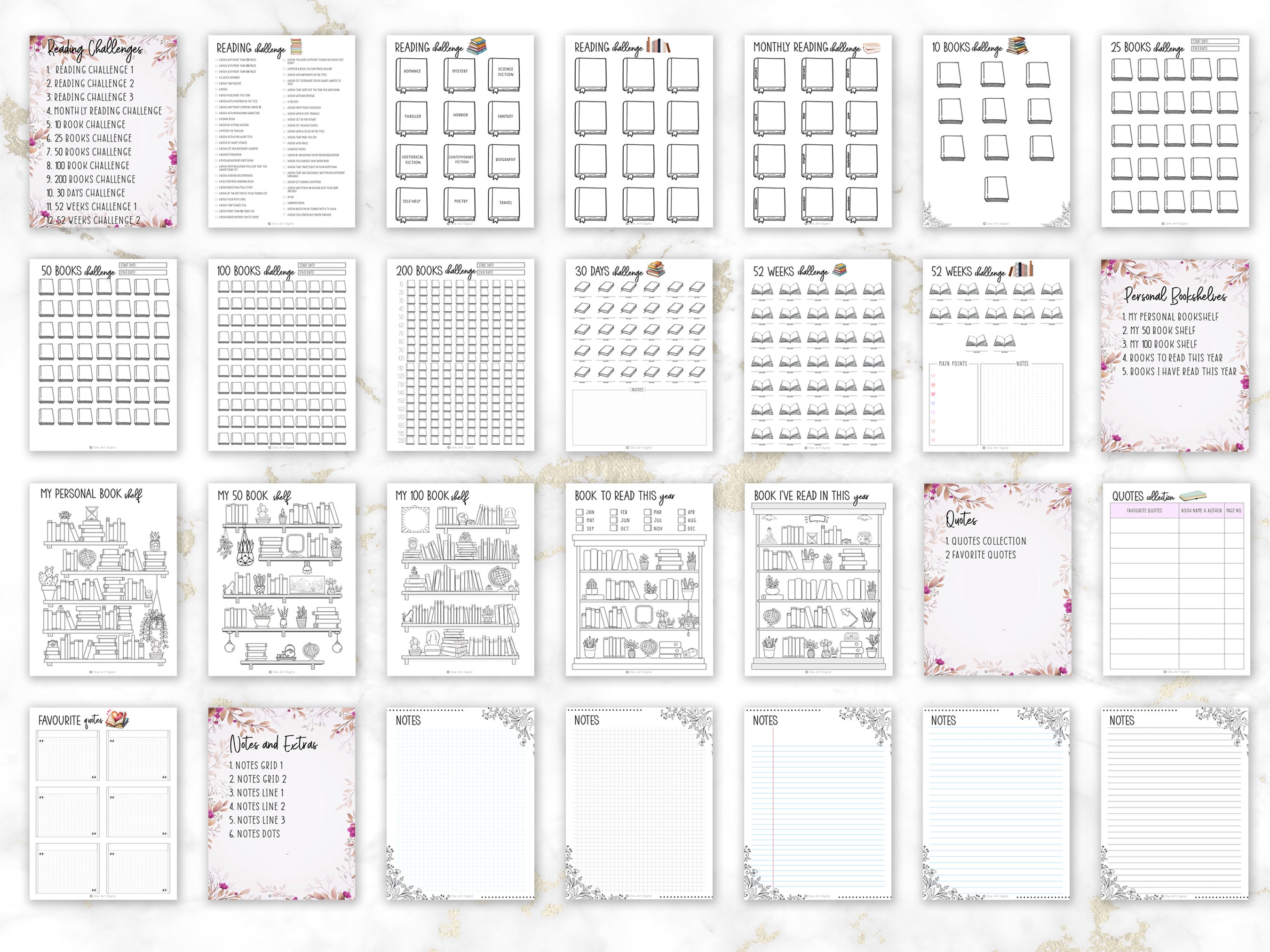 Reading Journal Printable Bundle , Book Reading Planner, Monthly ...