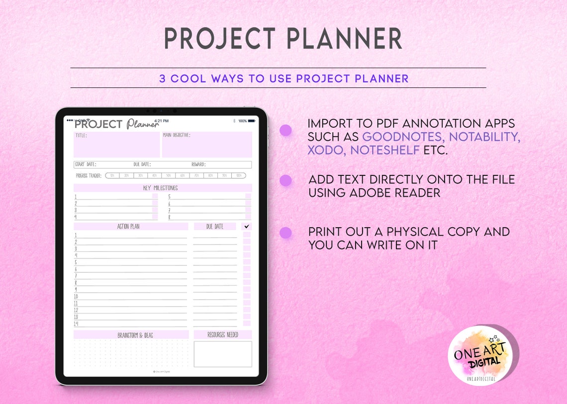 Simple Project Planner PDF Printable Productivity Planner - Etsy