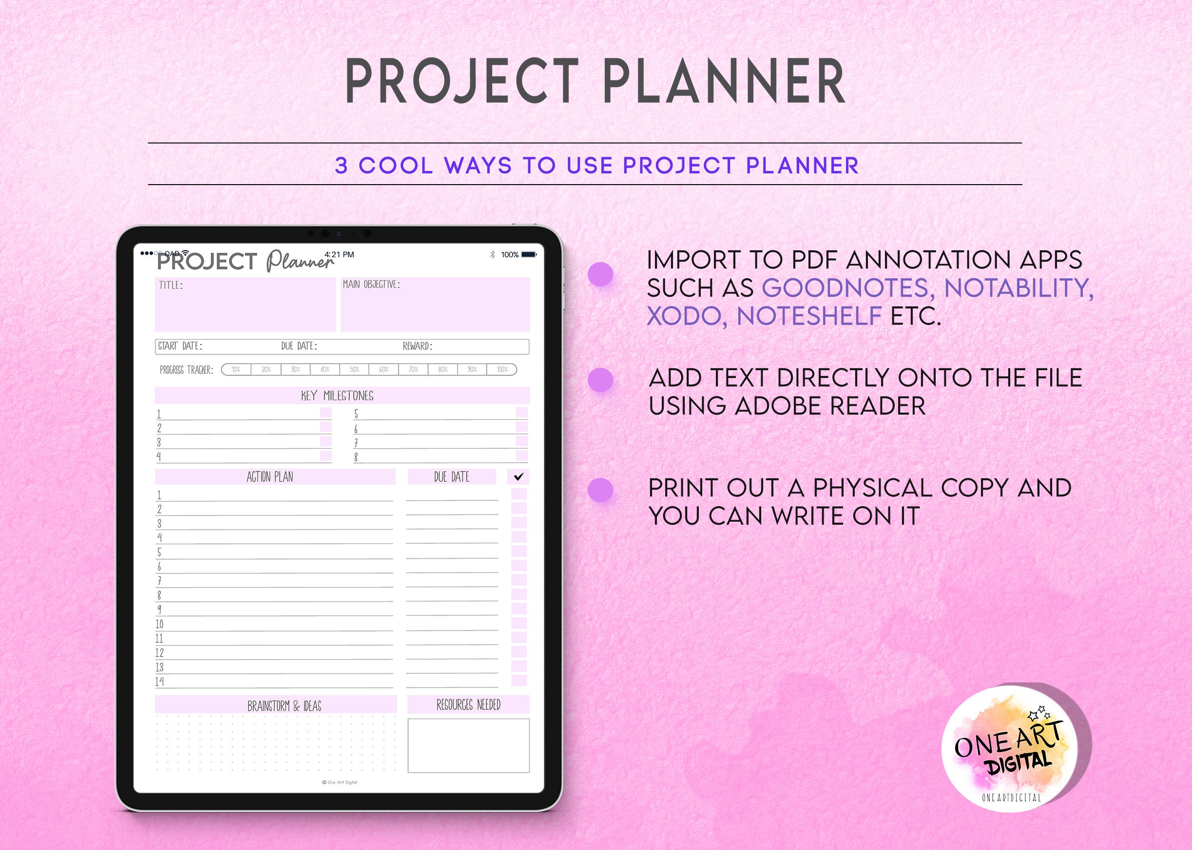 Simple Project Planner PDF Printable Productivity Planner, Task Tracker ...
