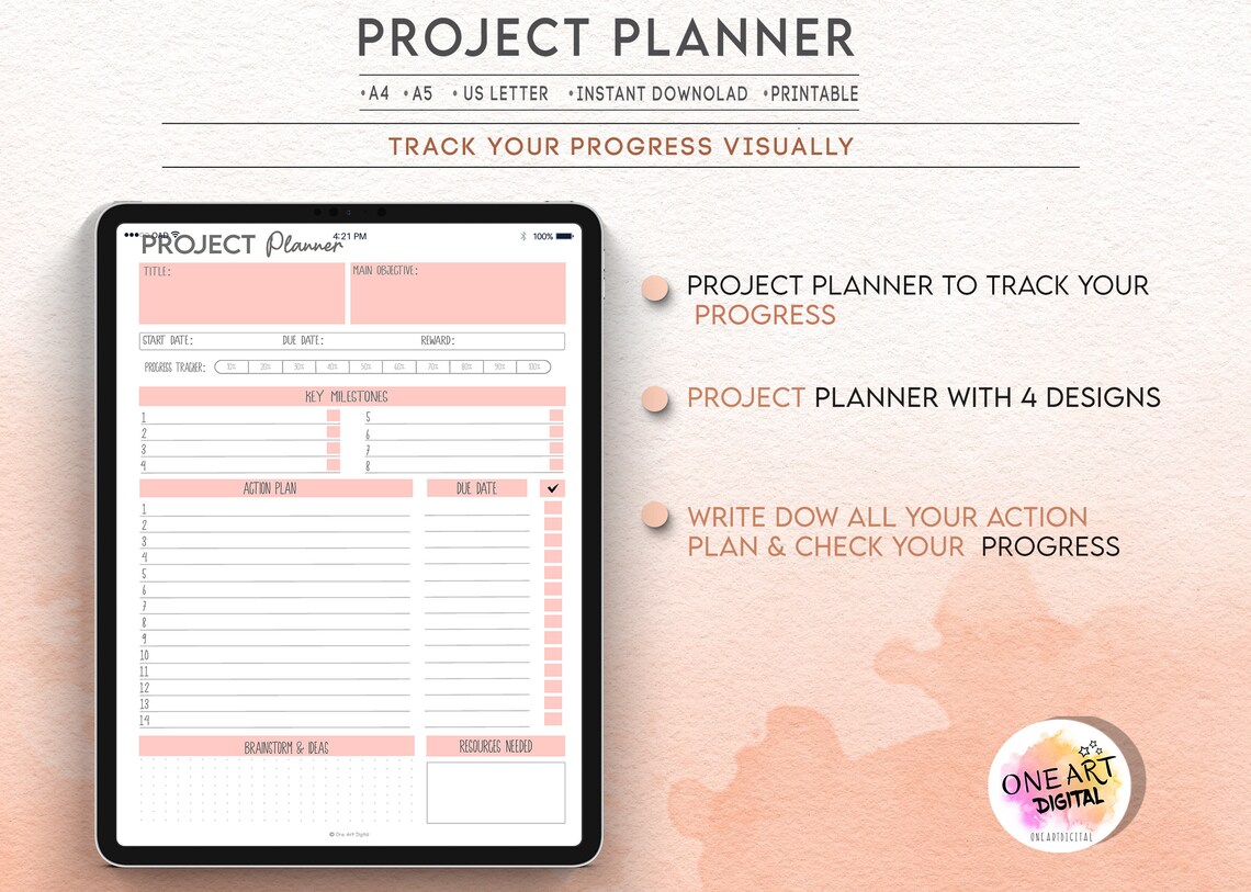 Simple Project Planner PDF Printable Productivity Planner, Task Tracker ...