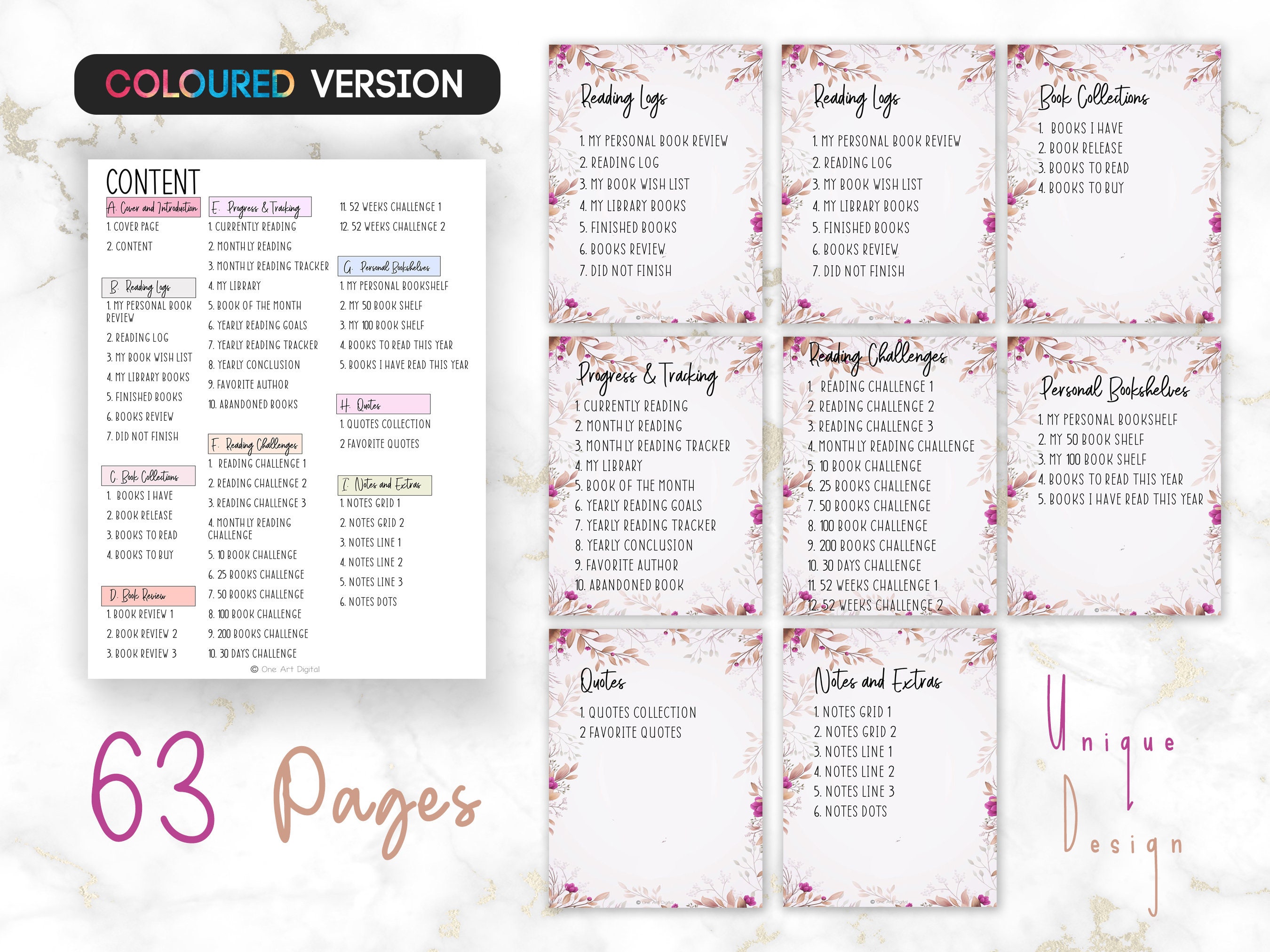 Reading Journal Printable Bundle , Book Reading Planner, Monthly ...