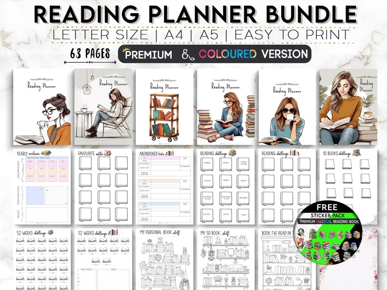 Reading Journal Printable Bundle , Book Reading Planner, Monthly ...