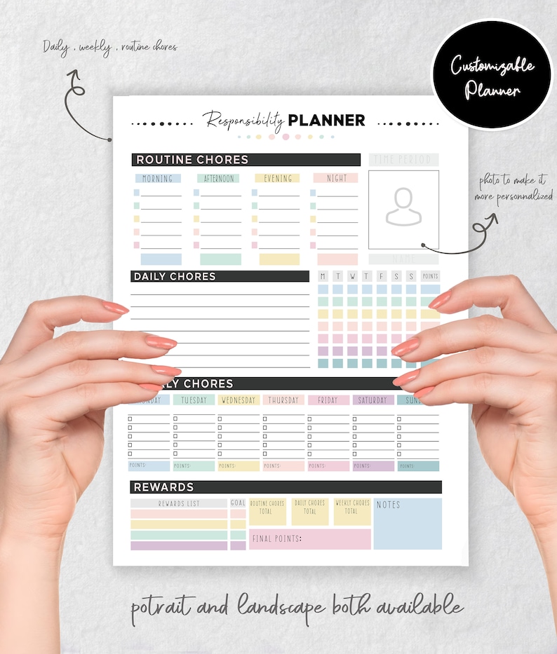 Kids Daily Responsibilities Chart, Printable Daily Routine, Chore Chart ...