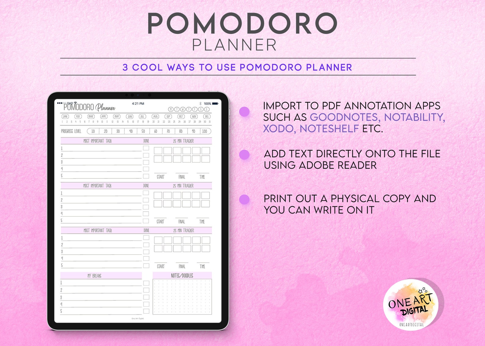 POMODORO Planner Printable 2023, Productivity Planner Pages, Student ...