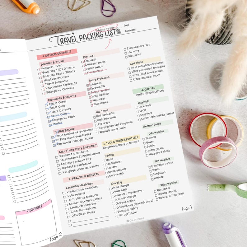 Editable Travel Packing List, Travel Checklist Printable, Travel ...