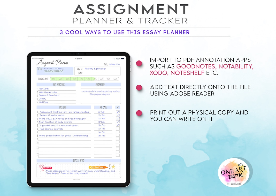 Assignment Tracker Editable & Printable PDF | Assignment Planner ...