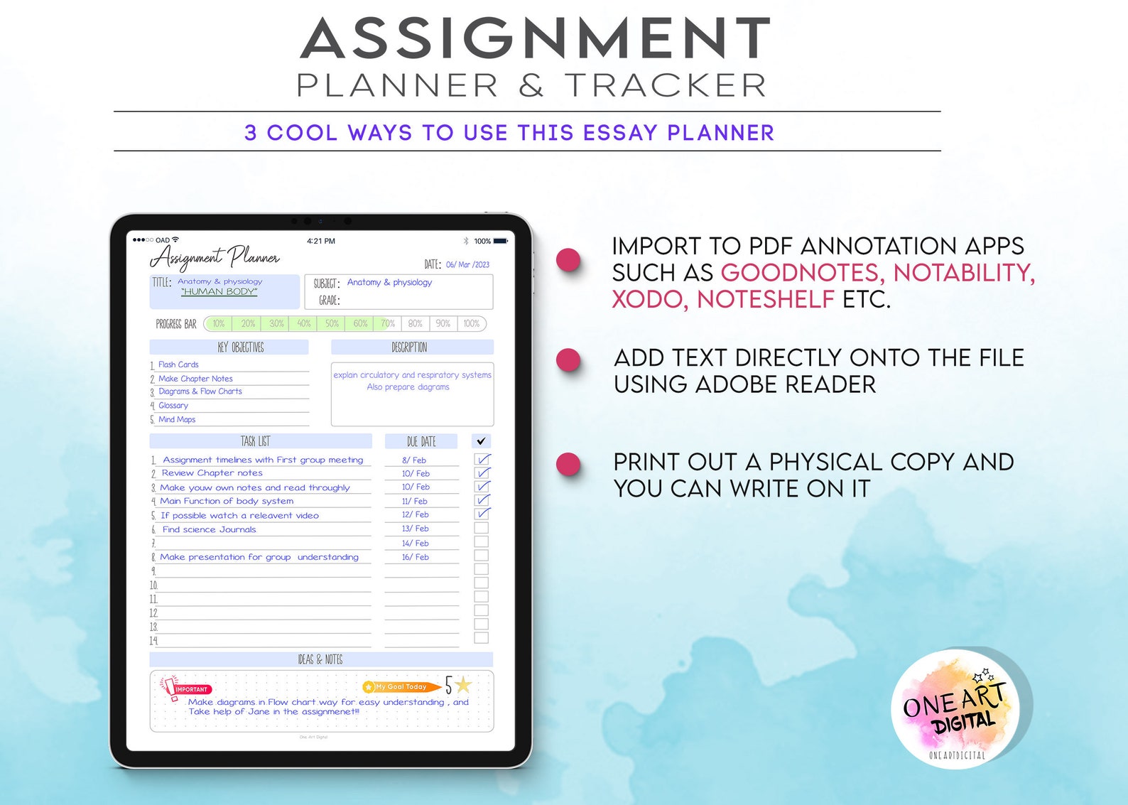 Assignment Tracker Editable & Printable PDF | Assignment Planner ...