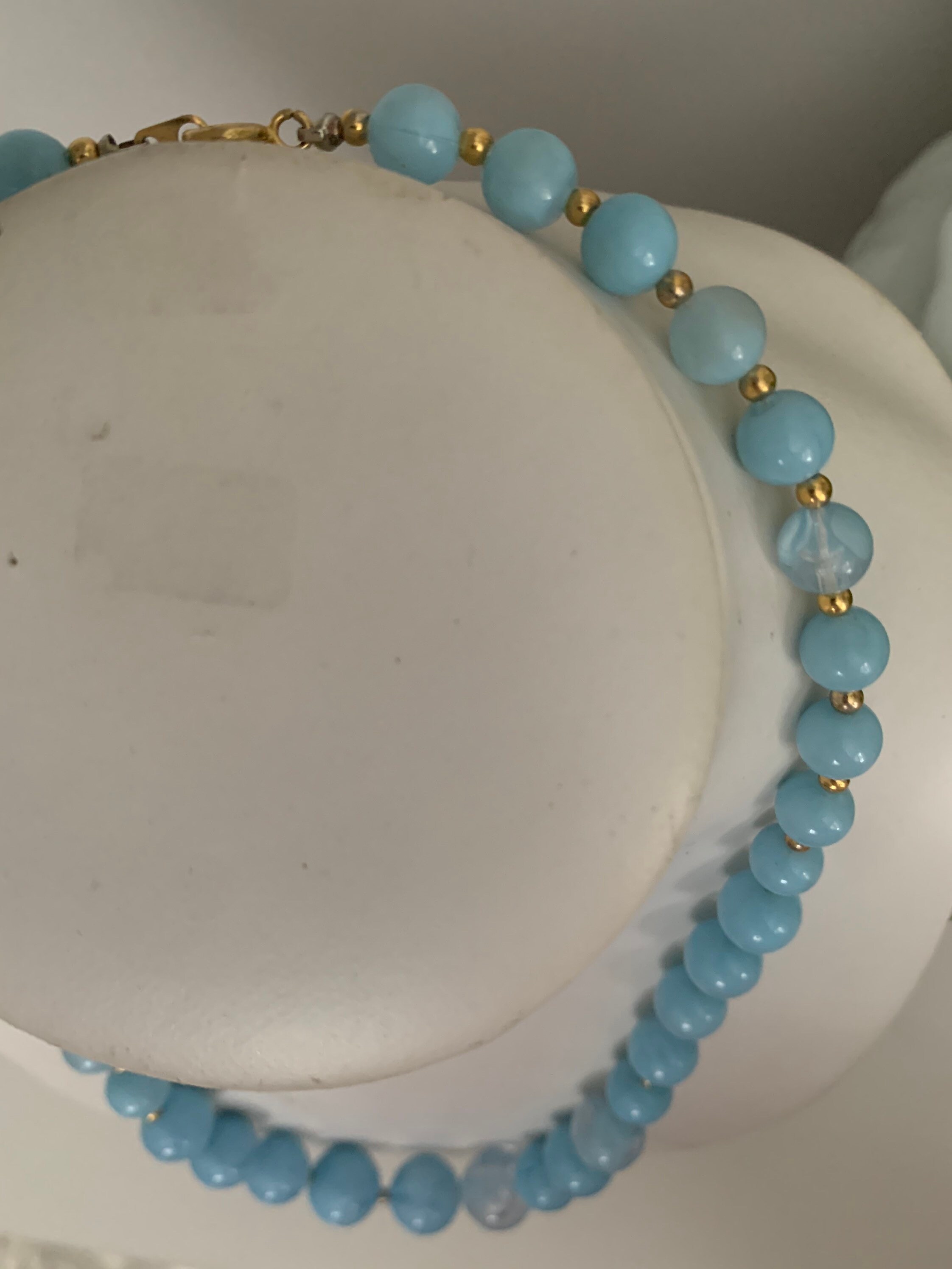 Vintage bead necklace baby blue glass bead necklace pretty | Etsy