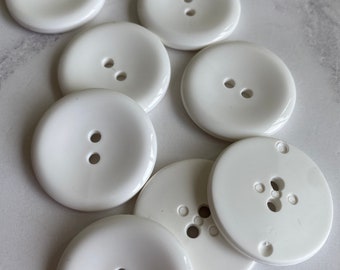 6 Vintage Buttons White Plastic With Gold Trim Center - Etsy