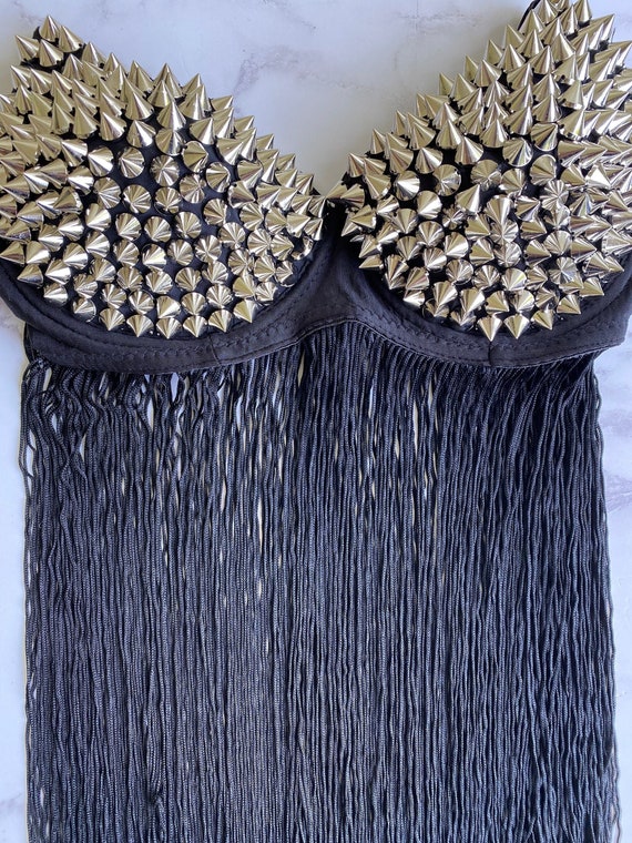 Silver / Gold Spike Stud Bra With Tassel Fringe 34/36B - Etsy