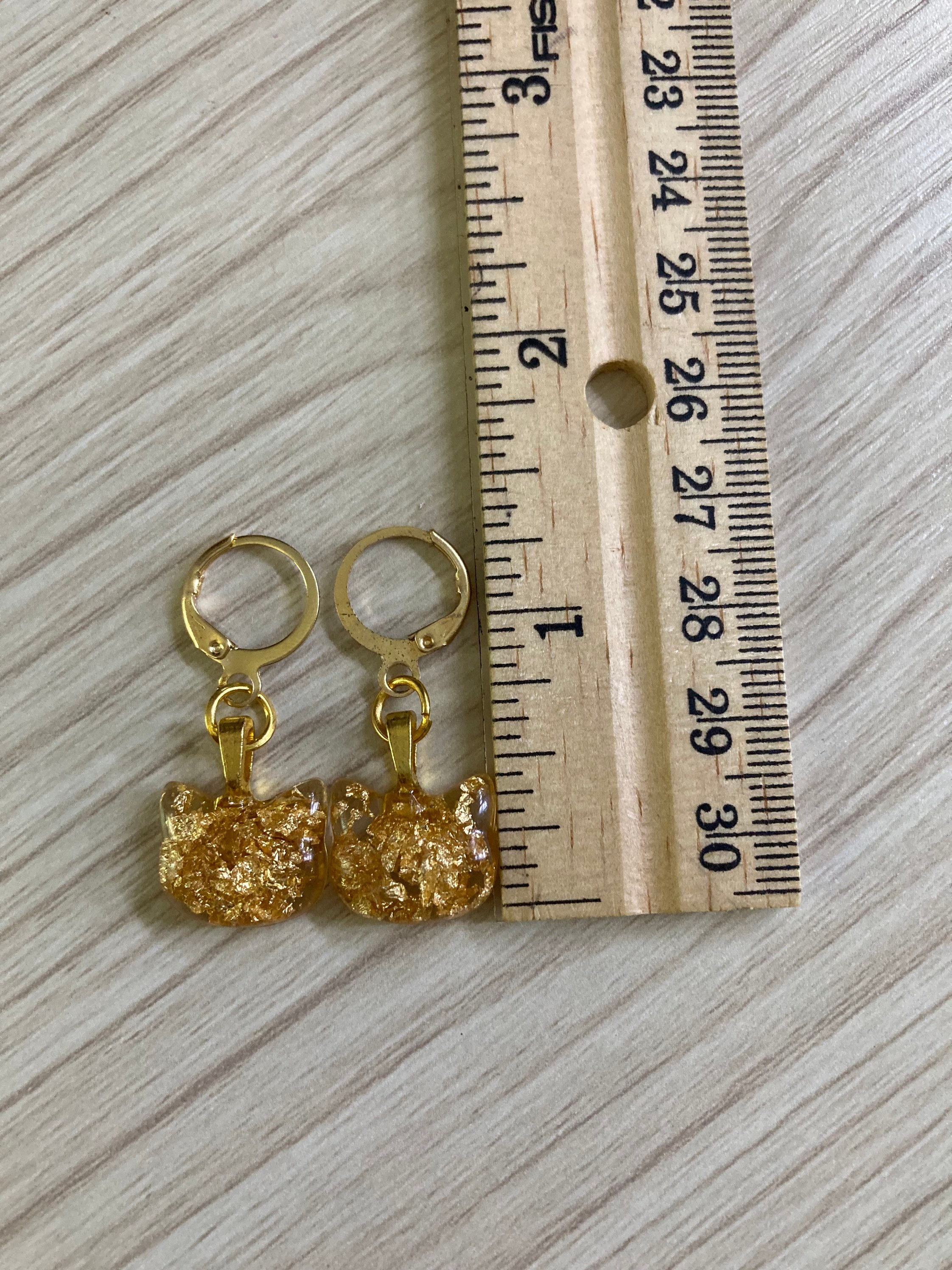 Clear Resin Gold Leaf Flake Kitty Cat Earrings - Etsy