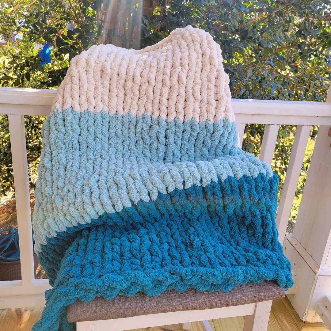 Color Block Lap Blanket | Knit Throw Blanket | Finger Knit Housewarming ...